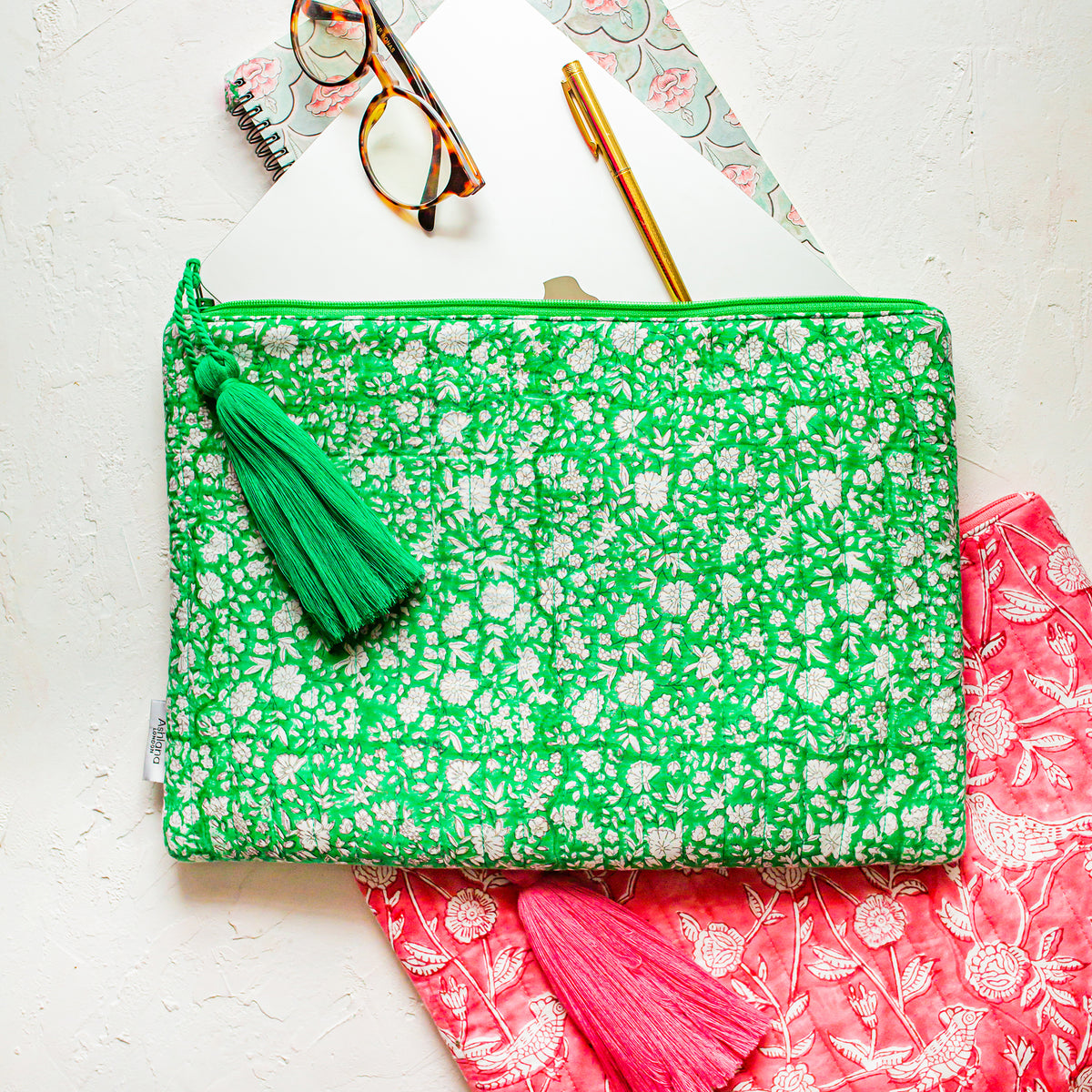 Block Print Quilted Laptop Case | Ashiana London